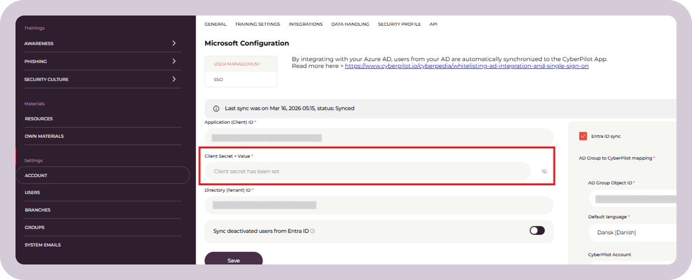 Update Entra ID Client Secret in CyberPilot App